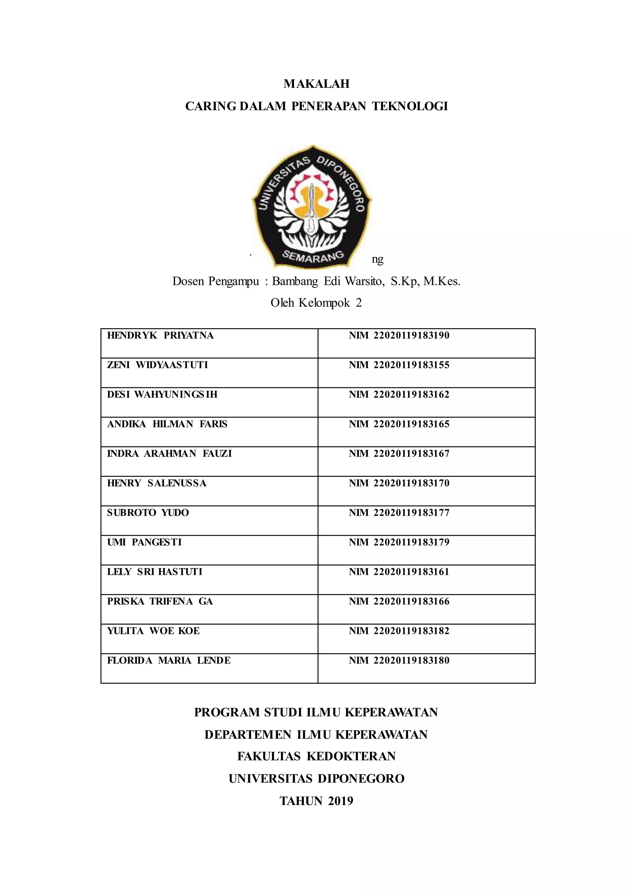 Caring dalam penerapan tekhnologi | DOC