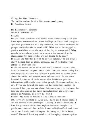 Caring for Your IntrovertThe habits and needs of a little-unders | PDF