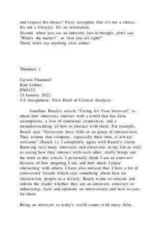 Caring for Your IntrovertThe habits and needs of a little-unders | PDF