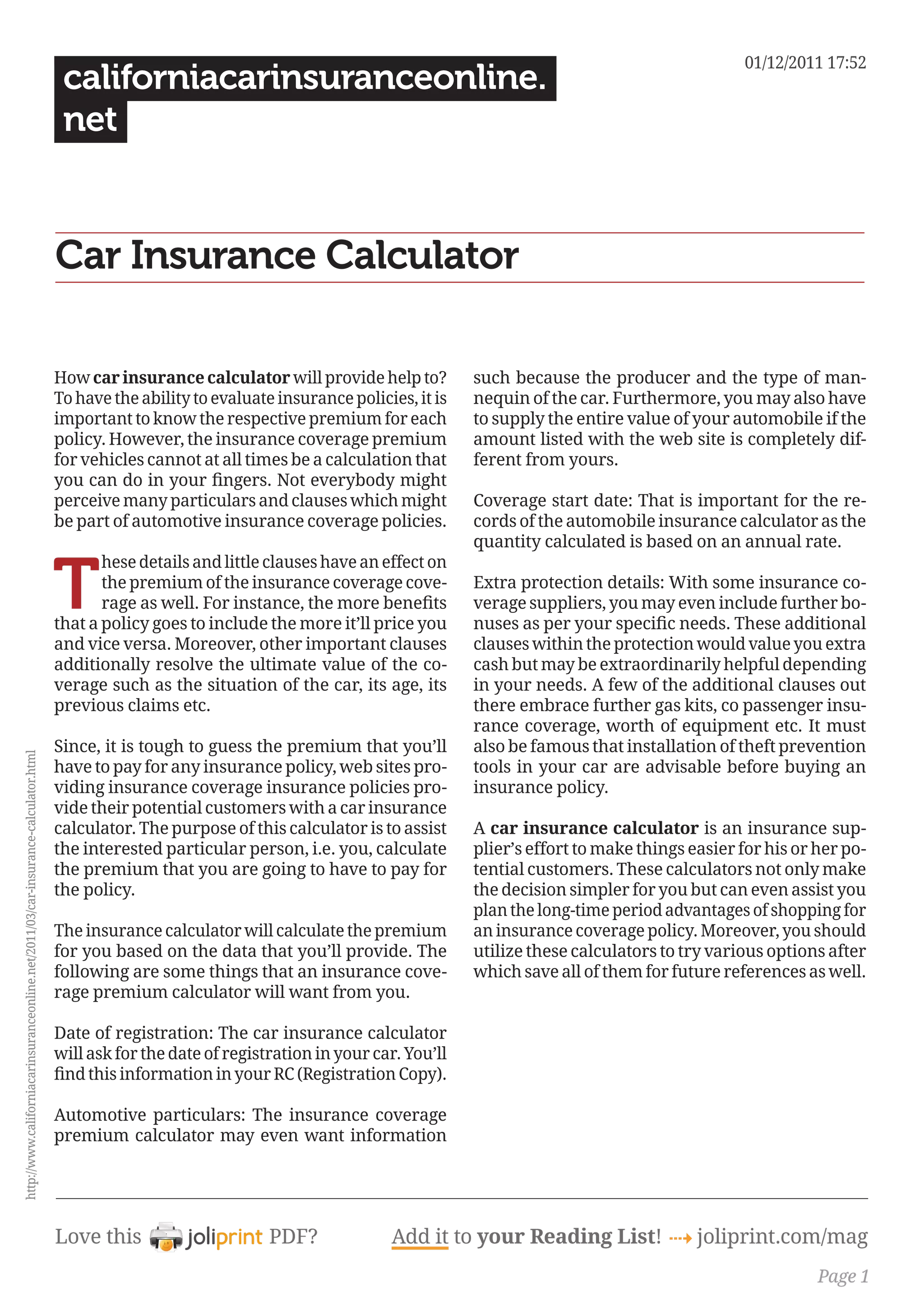 Car insurance calculator | PDF | Motor Insurance | Insurance