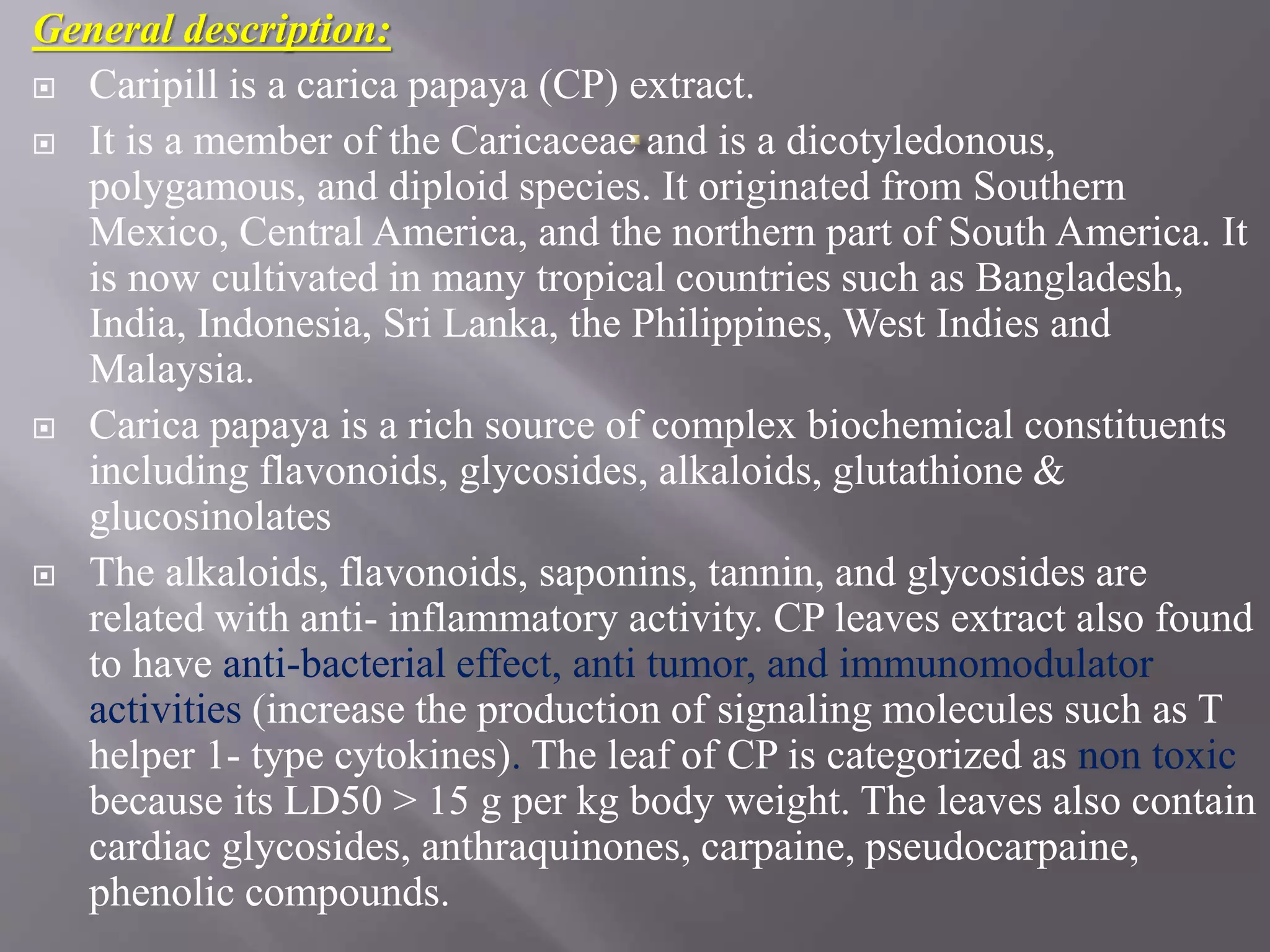 Caripill: carica papaya leaf extract | PPTX