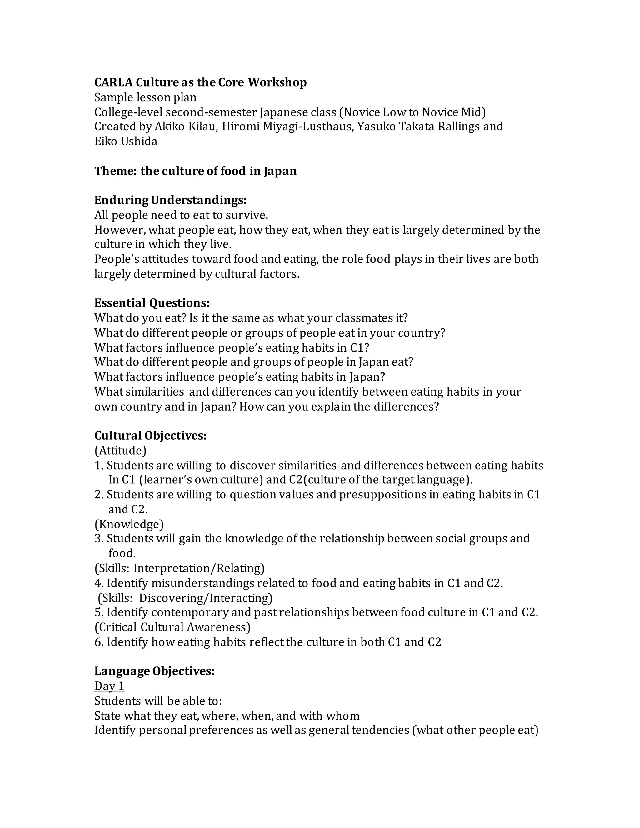 Carla sample lesson plan food ex 2 | DOCX