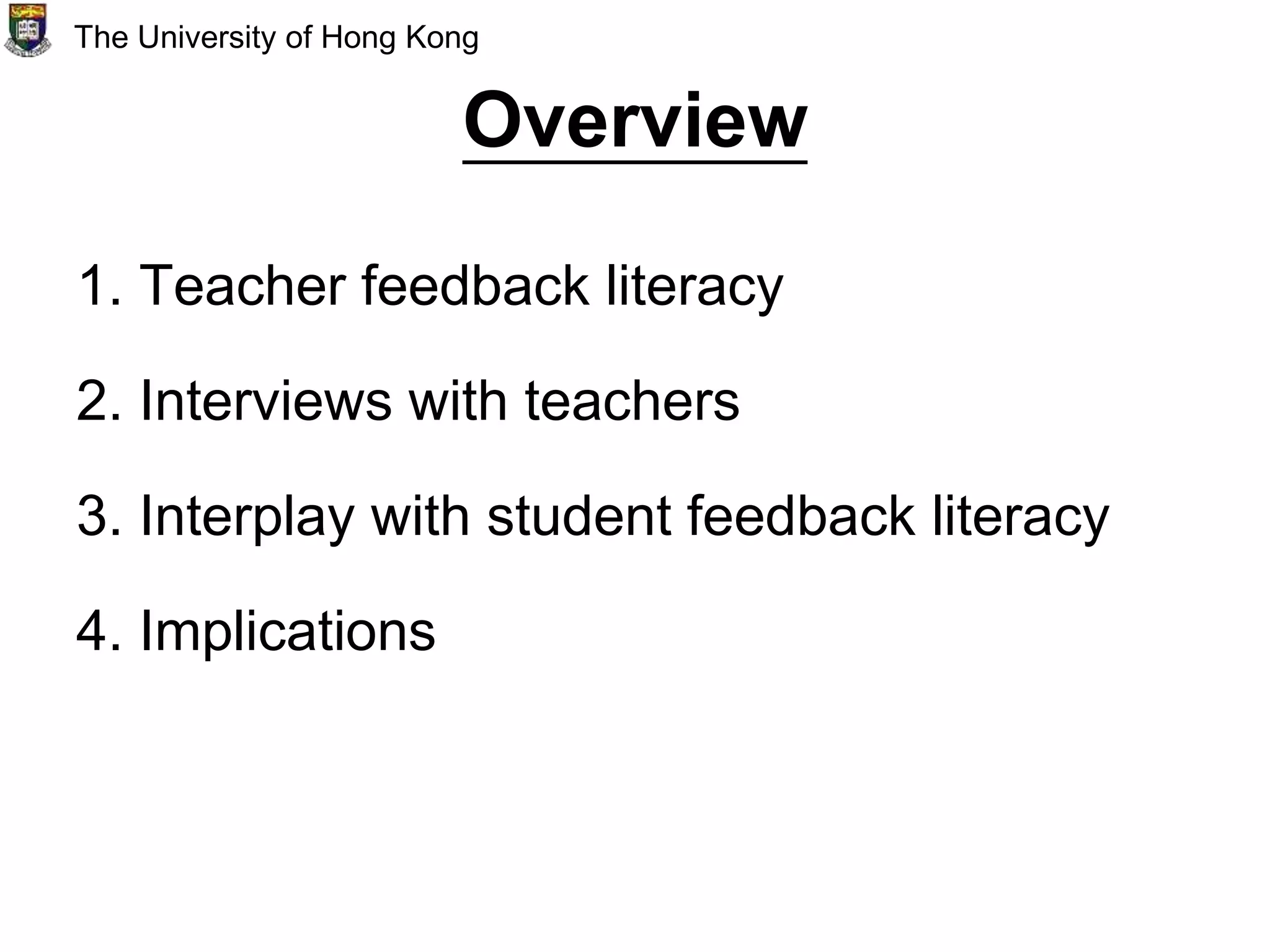 Teacher feedback literacy & feedback designs for student learning | PPT