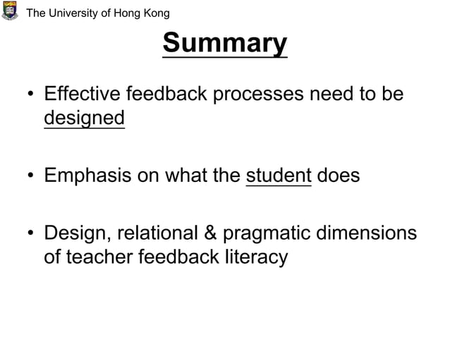 Teacher feedback literacy & feedback designs for student learning | PPT