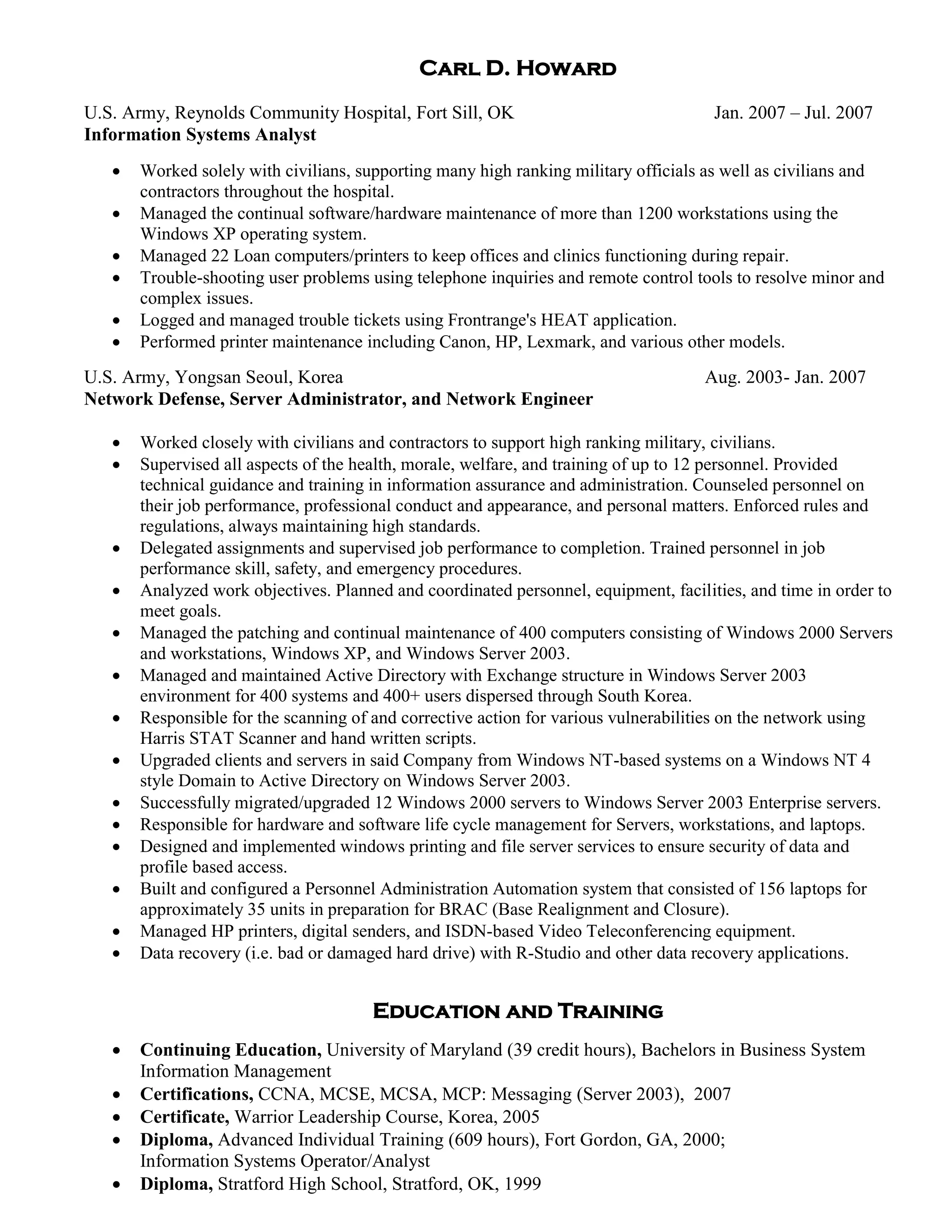 Carl Howard Resume 2010 | PDF