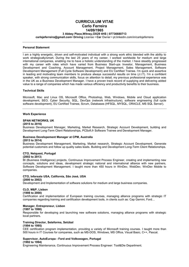 Carlo Ferreira CV | PDF