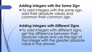 Integers: Addition and Subtraction | PPTX