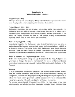 Shakespeare, introduction and Periods. | PDF