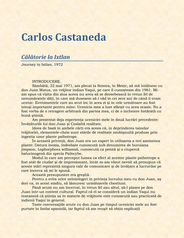 Carlos Castaneda Calatorie la Ixtlan | PDF