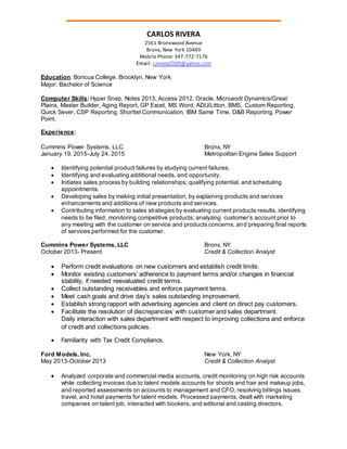 Carlos%20 rivera%20resume%20iii[2] | DOCX | Sales | Business