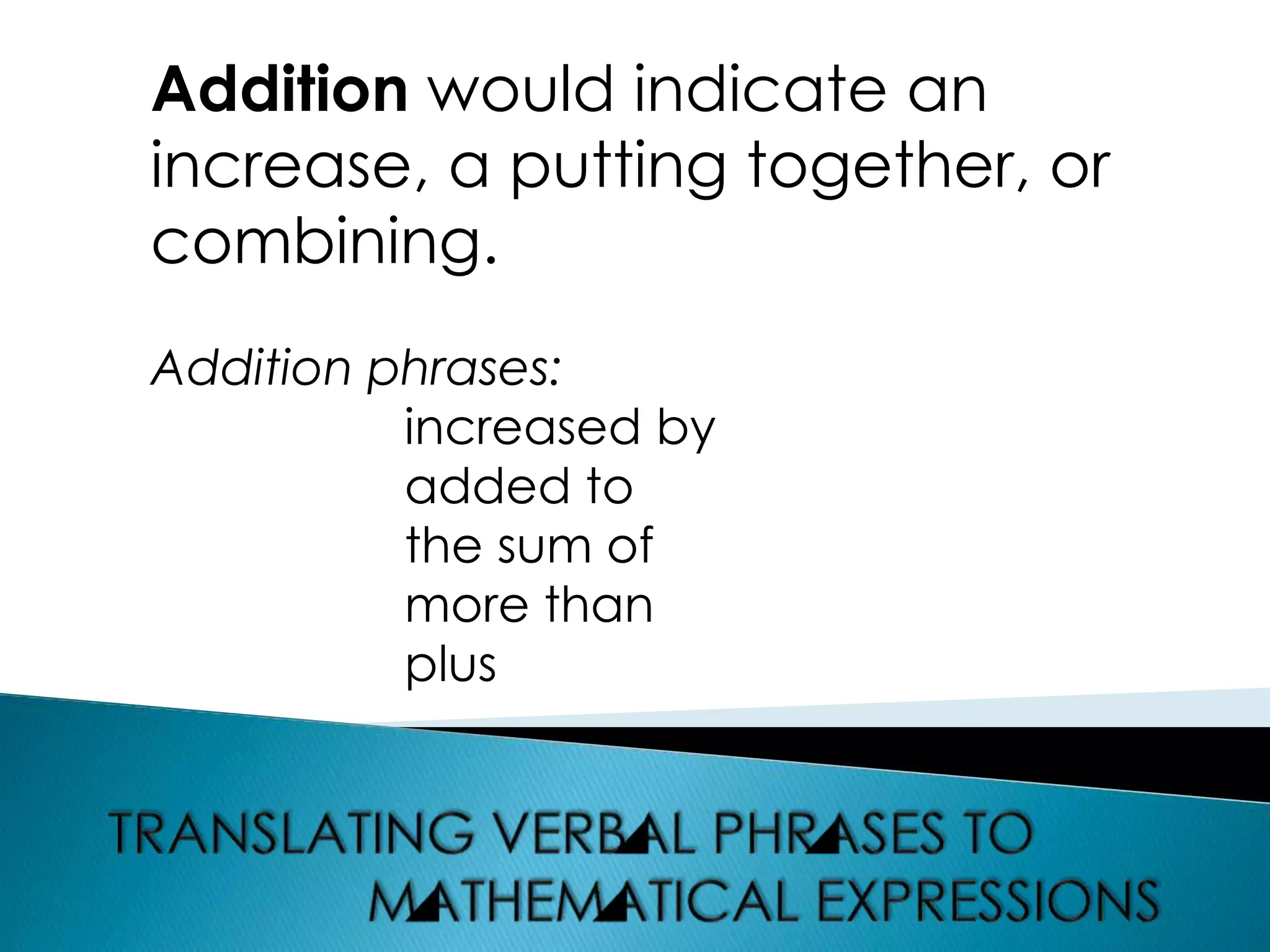 Translating Verbal Phrases to Algebraic Expression | PPTX