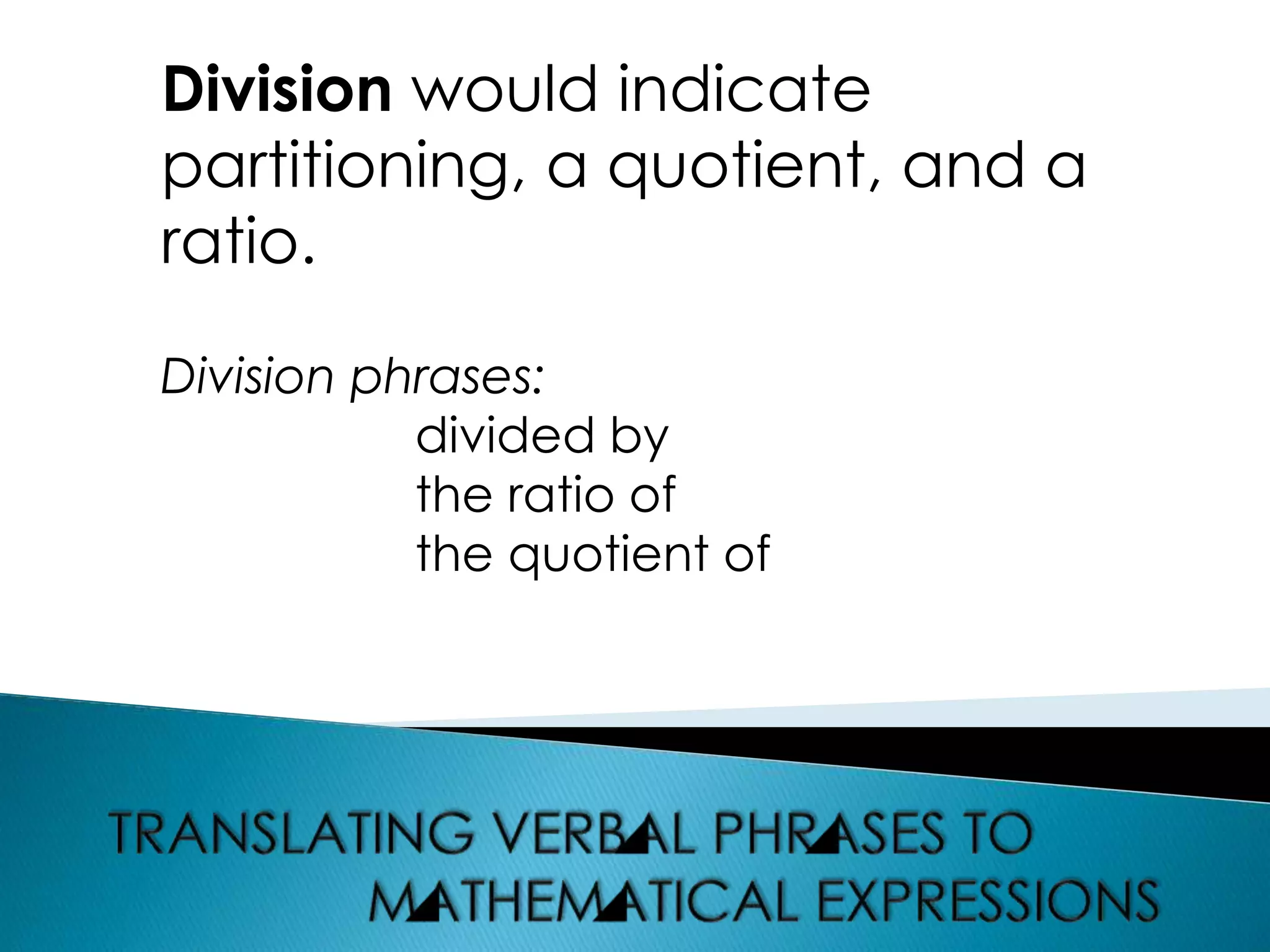 Translating Verbal Phrases to Algebraic Expression | PPTX