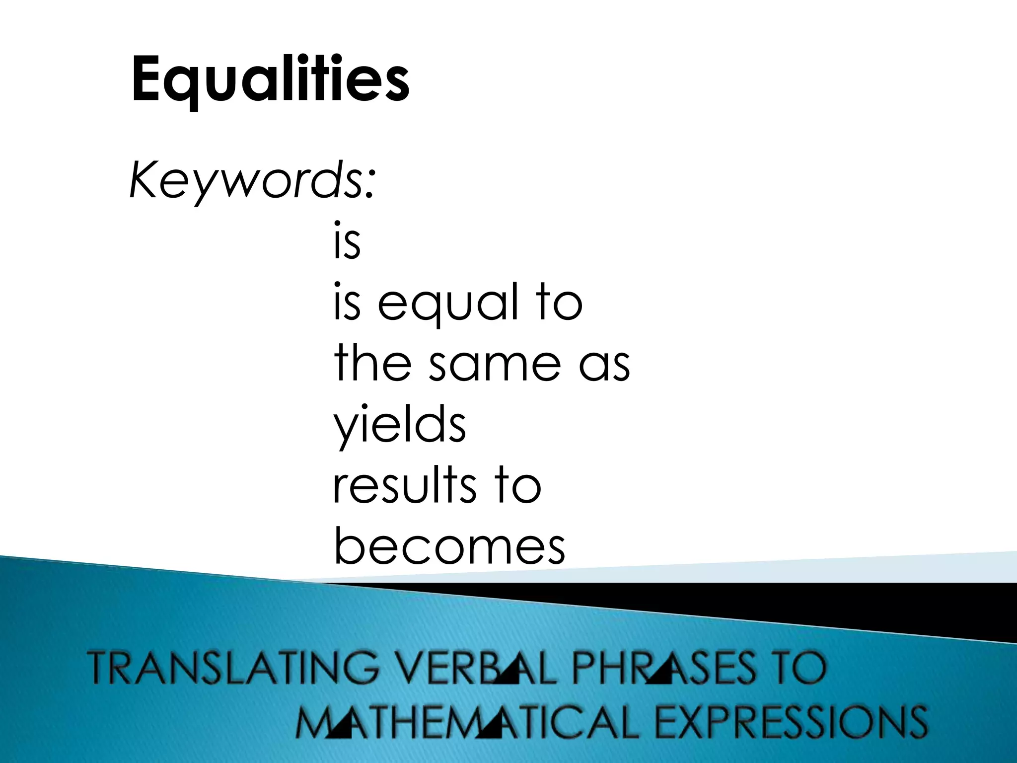 Translating Verbal Phrases to Algebraic Expression | PPTX