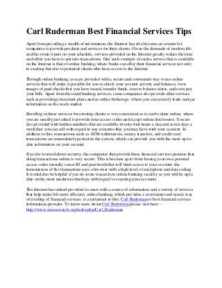 Carl ruderman best financial services tips