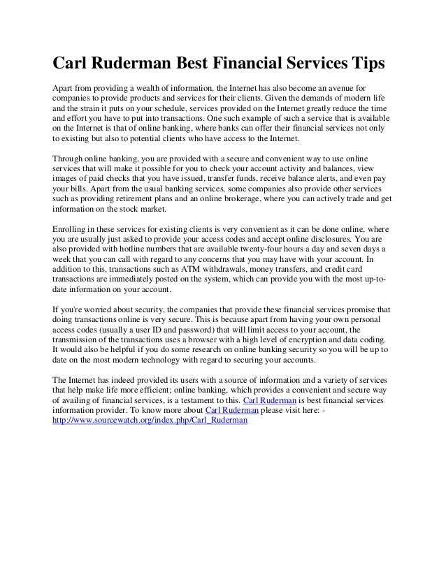 Carl ruderman best financial services tips