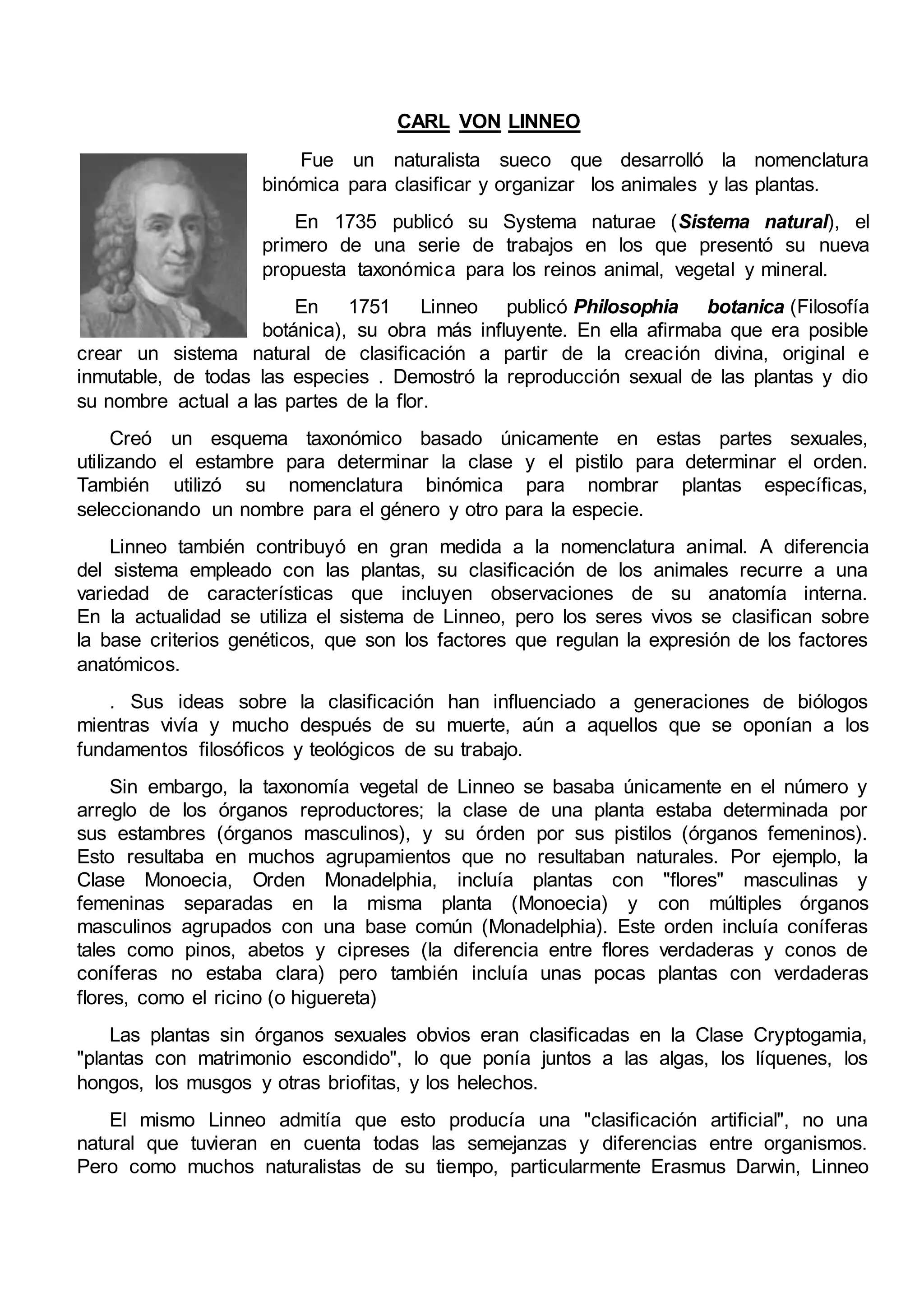 Carl von linneo | DOCX