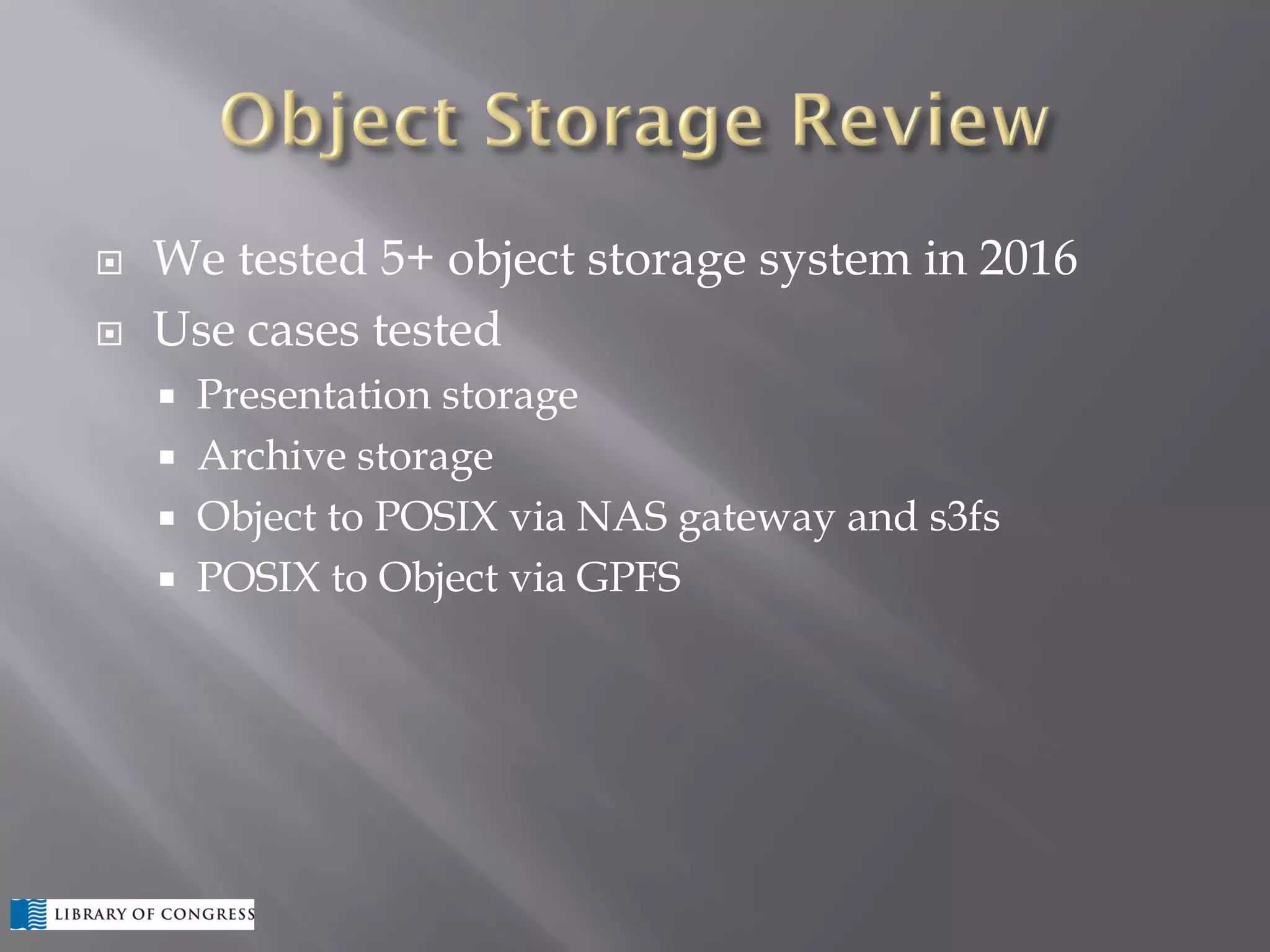 FY'16 Library of Congress Storage Environment | PDF
