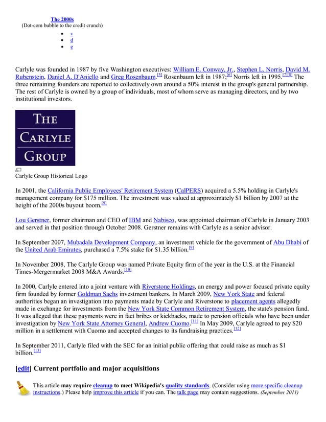 CARLYLE GROUP (wikipedia) | PDF | Private Equity | Business Banking ...