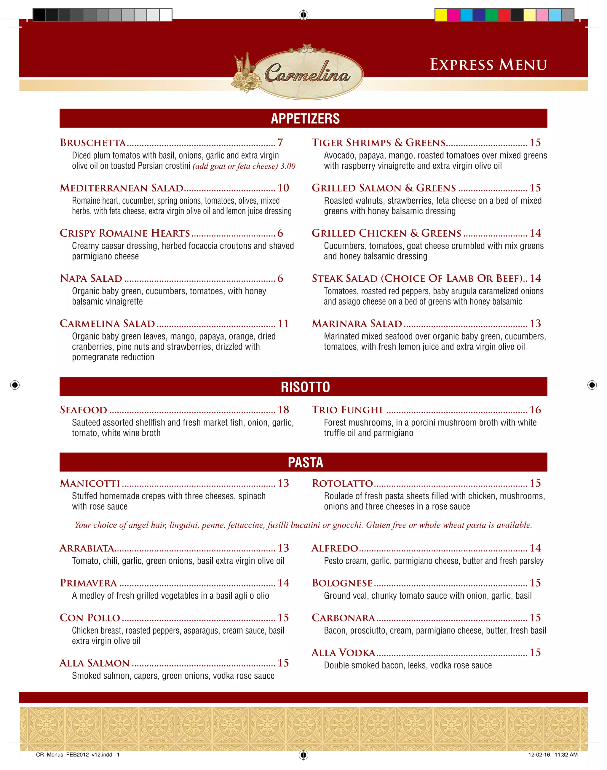 Carmelina restaurant express menu | PDF