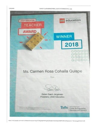 Carmen Cohaila Quispe GANADORA DE LEGO EDUCATION TEACHER AWARD WINNER ...