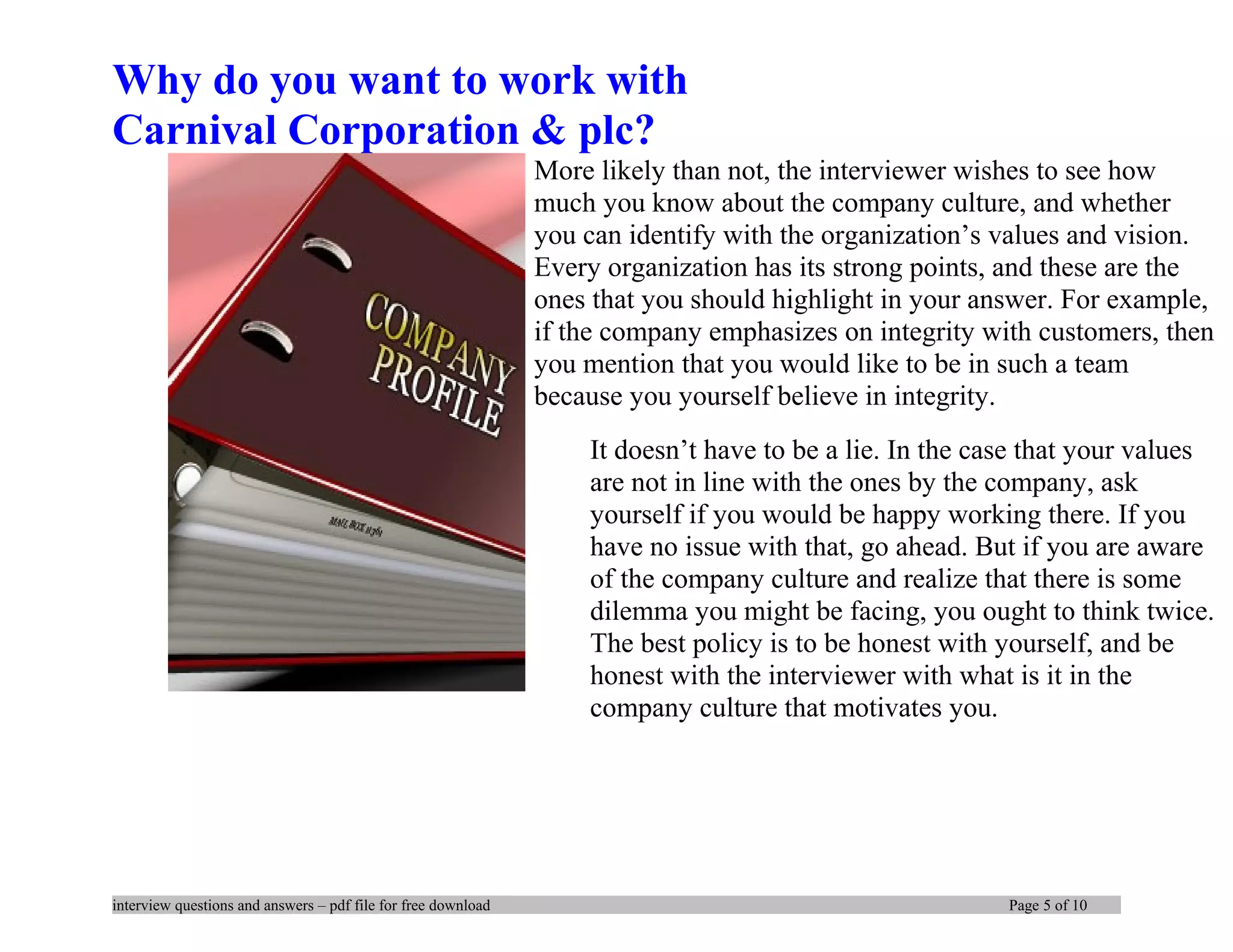 Carnival corporation & plc interview questions and answers | DOC