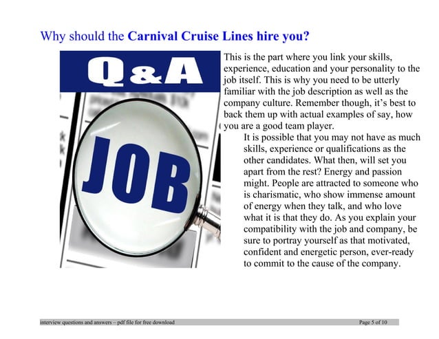 Carnival cruise lines interview questions and answers | DOC