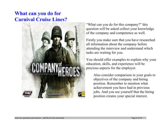 Carnival cruise lines interview questions and answers | DOC