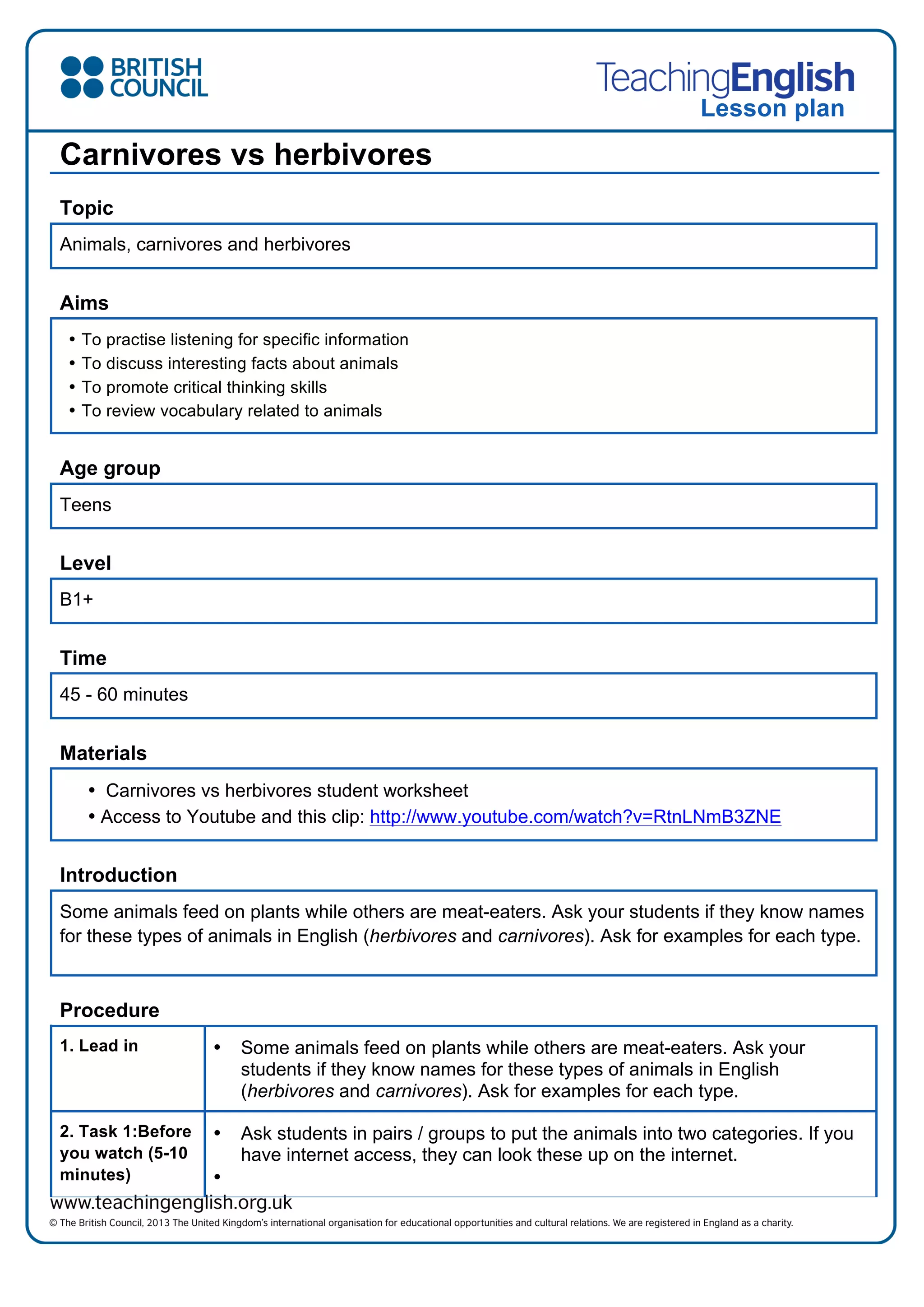 Carnivores vs herbivores lesson plan (muestra) - María José Martínez ...