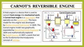 CARNOT CYCLE AND THEOREM(REVERSIBLE ENGINE) | PPTX