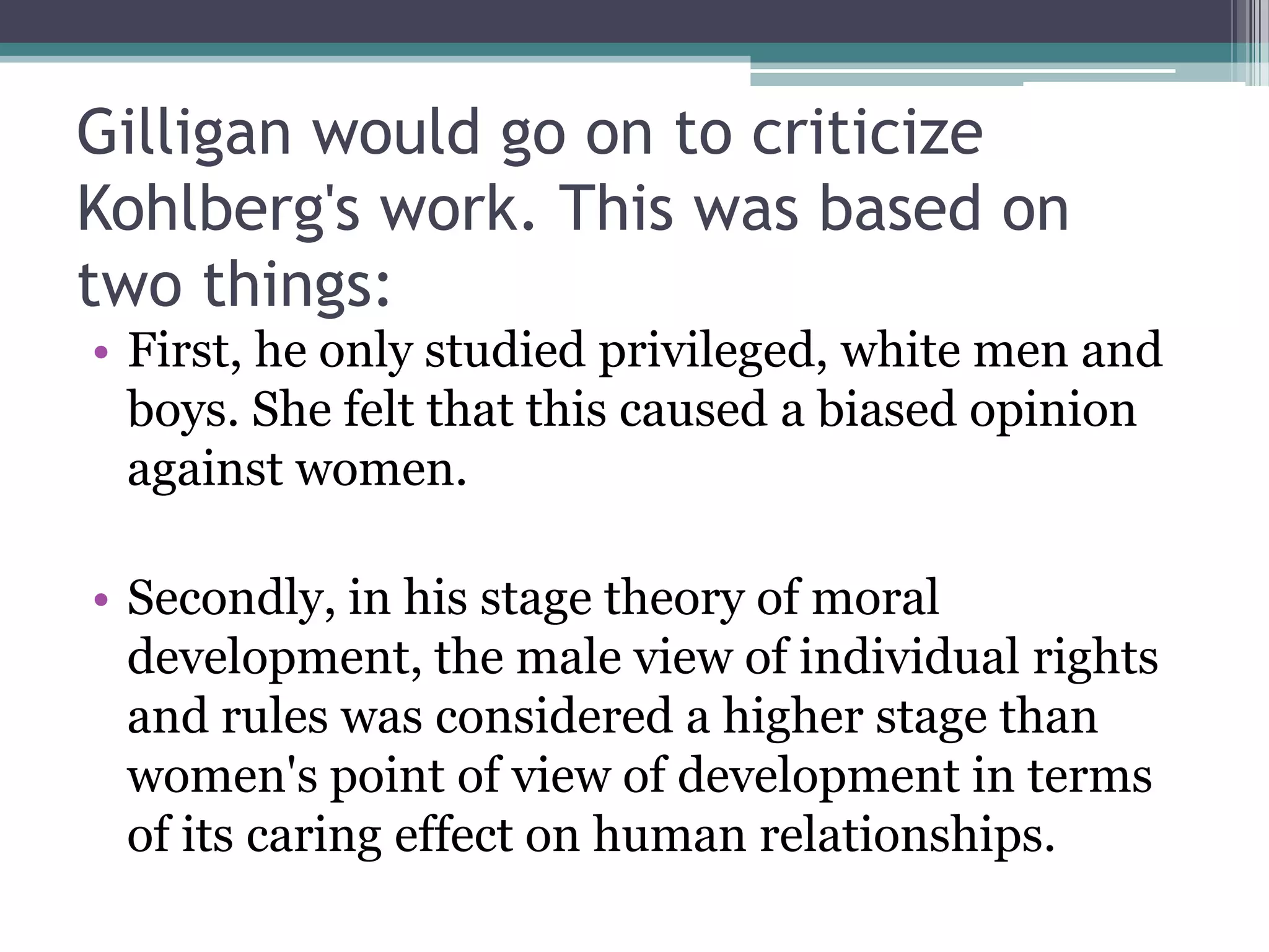 Carol gilligan s moral development theory (psychology topic) | PPTX
