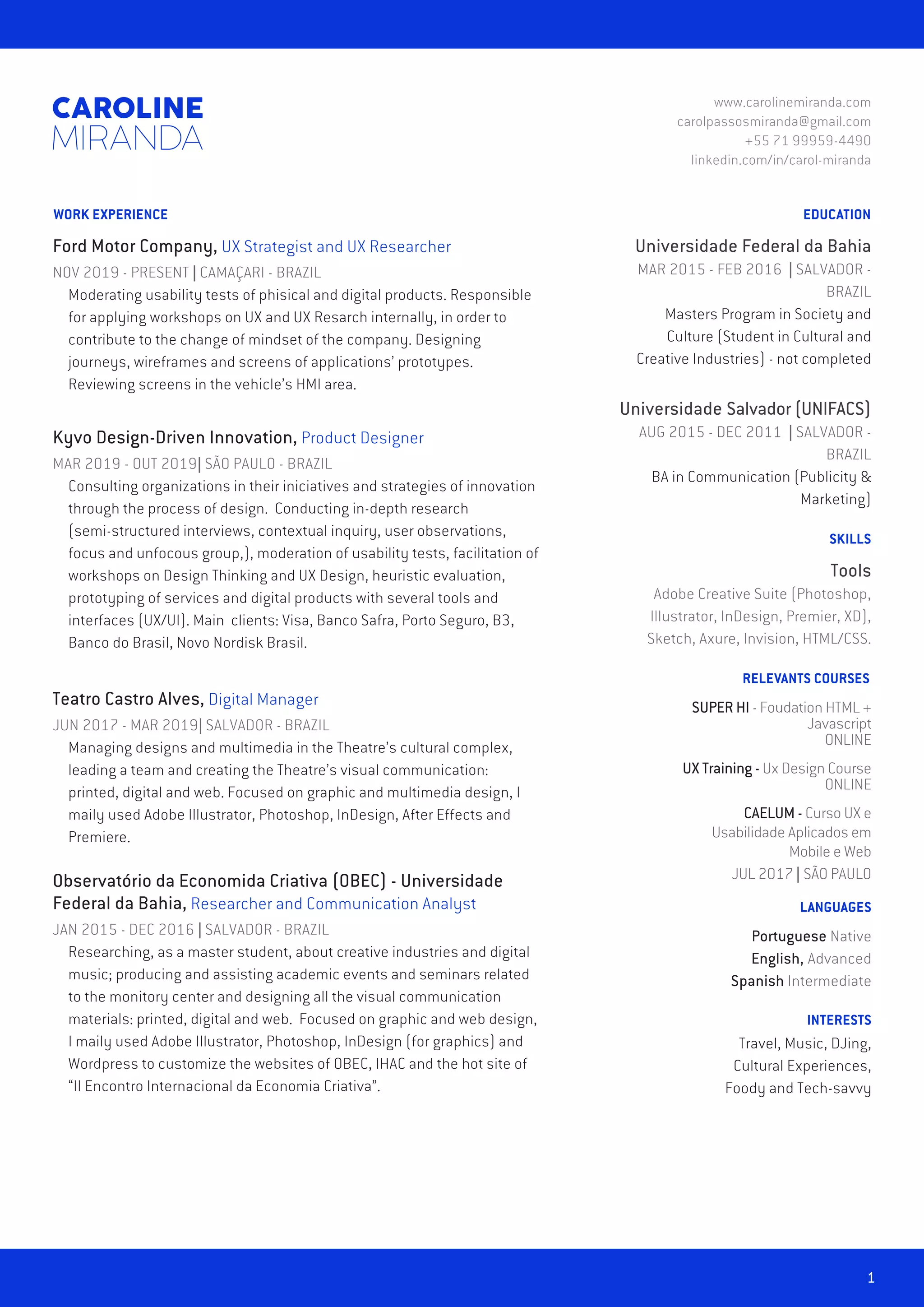 Caroline Miranda - Resume 2020 | PDF