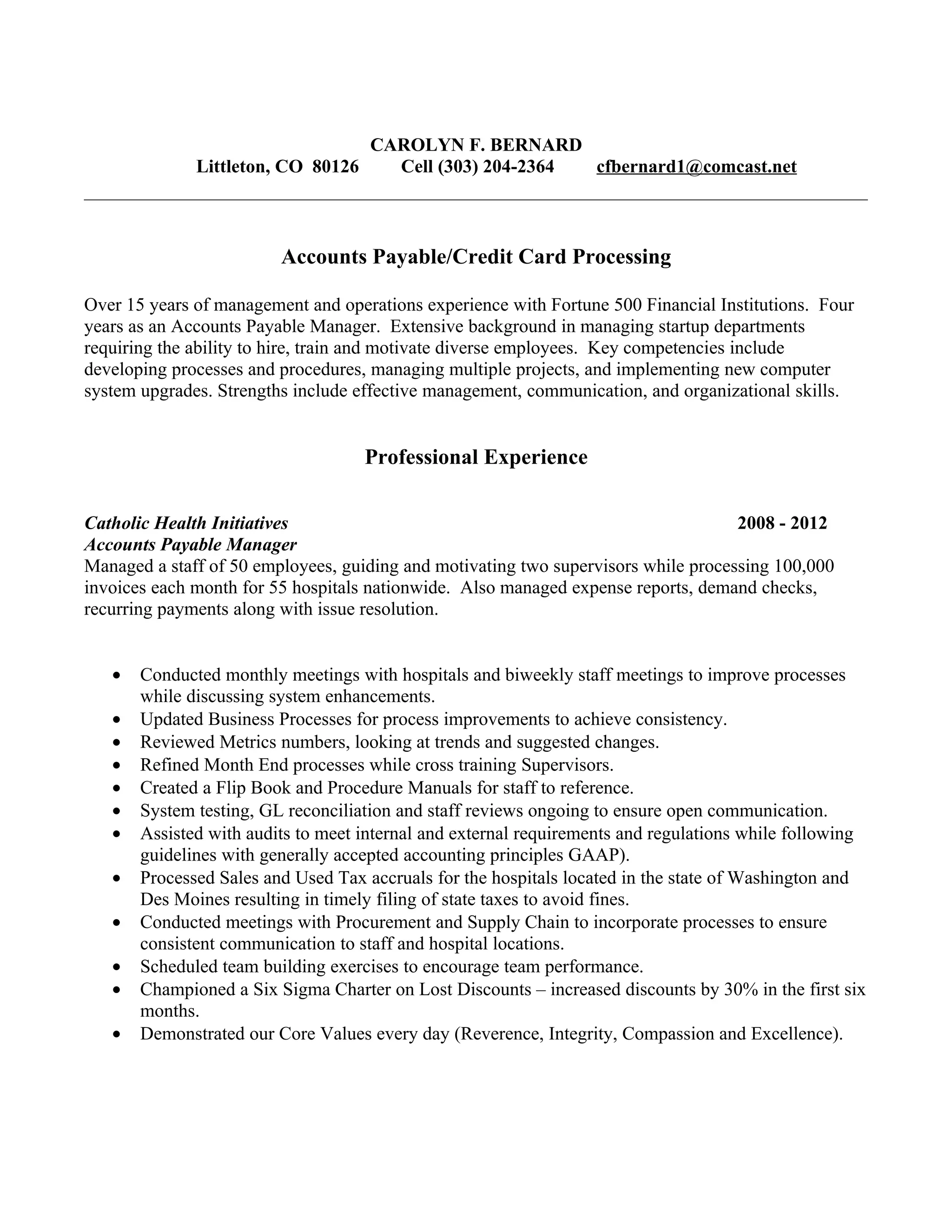 Carolyn Bernard resume 2012 | DOC