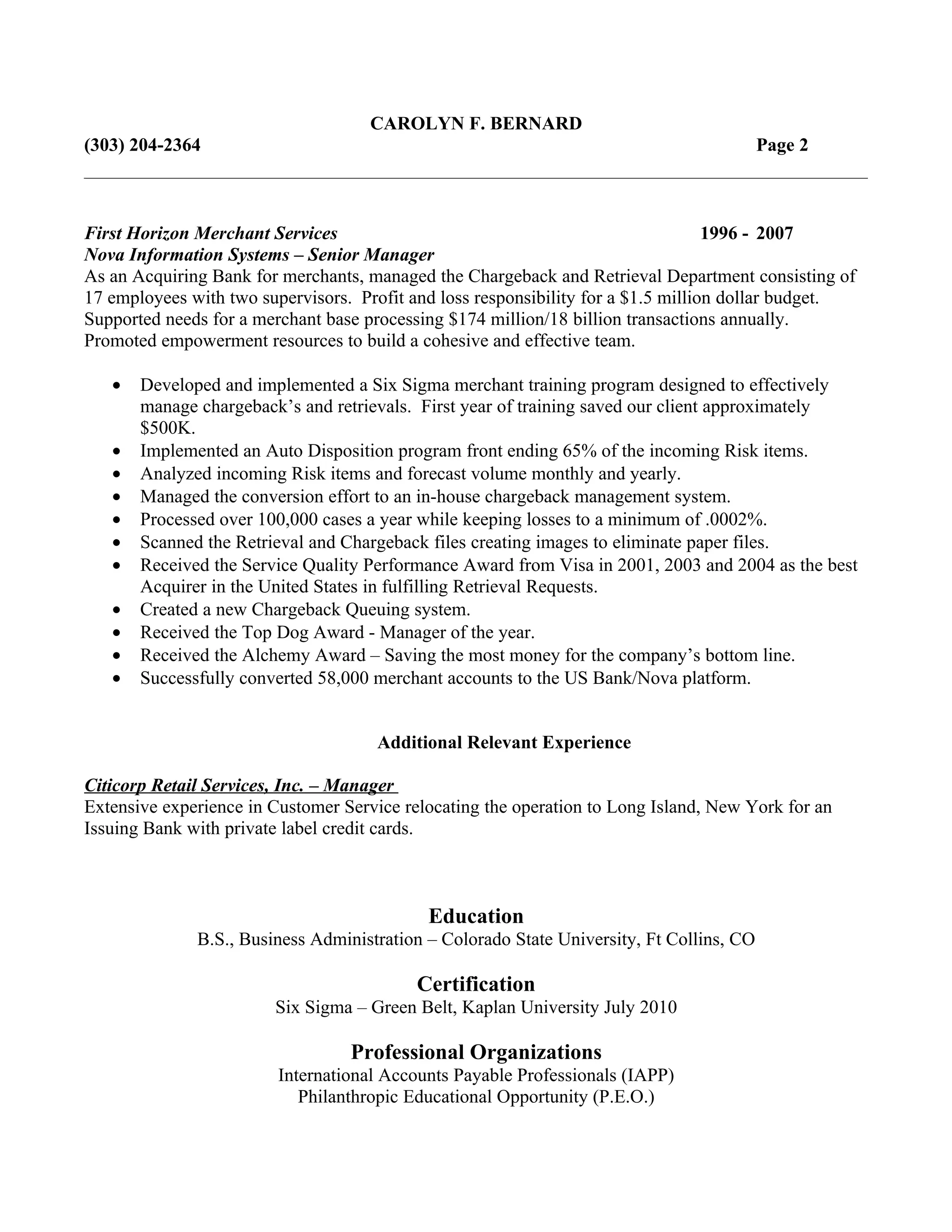 Carolyn Bernard resume 2012 | DOC