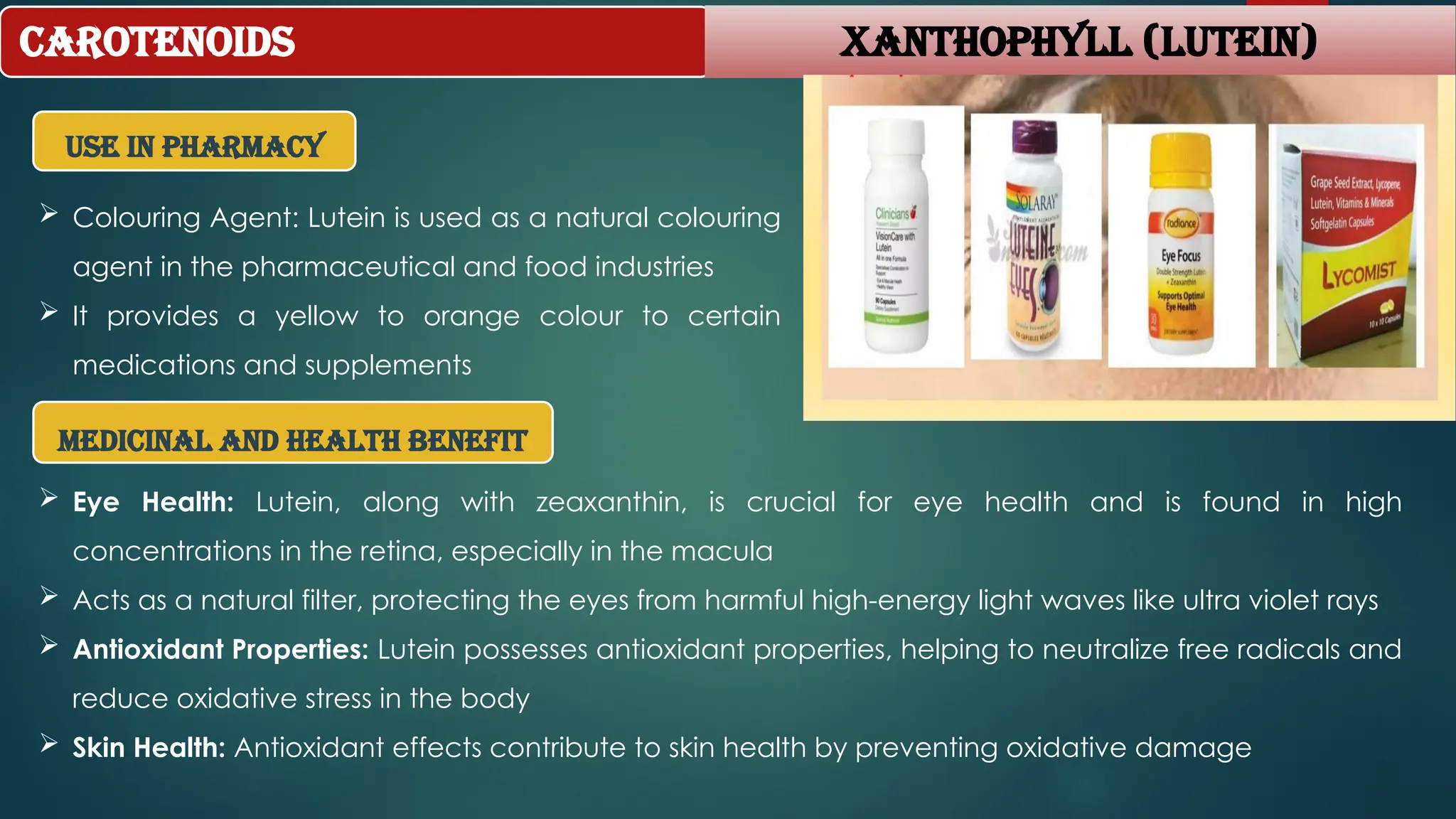 CAROTENOIDS, occurance, chamical nature and health benefits.For Mpharm ...
