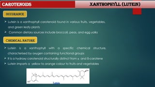 CAROTENOIDS, occurance, chamical nature and health benefits.For Mpharm ...