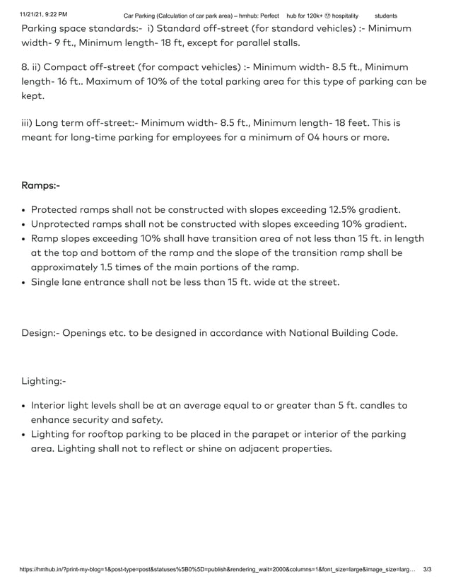 Car parking (calculation of car park area) – hmhub perfect hub for 120k+ hospitality students | PDF