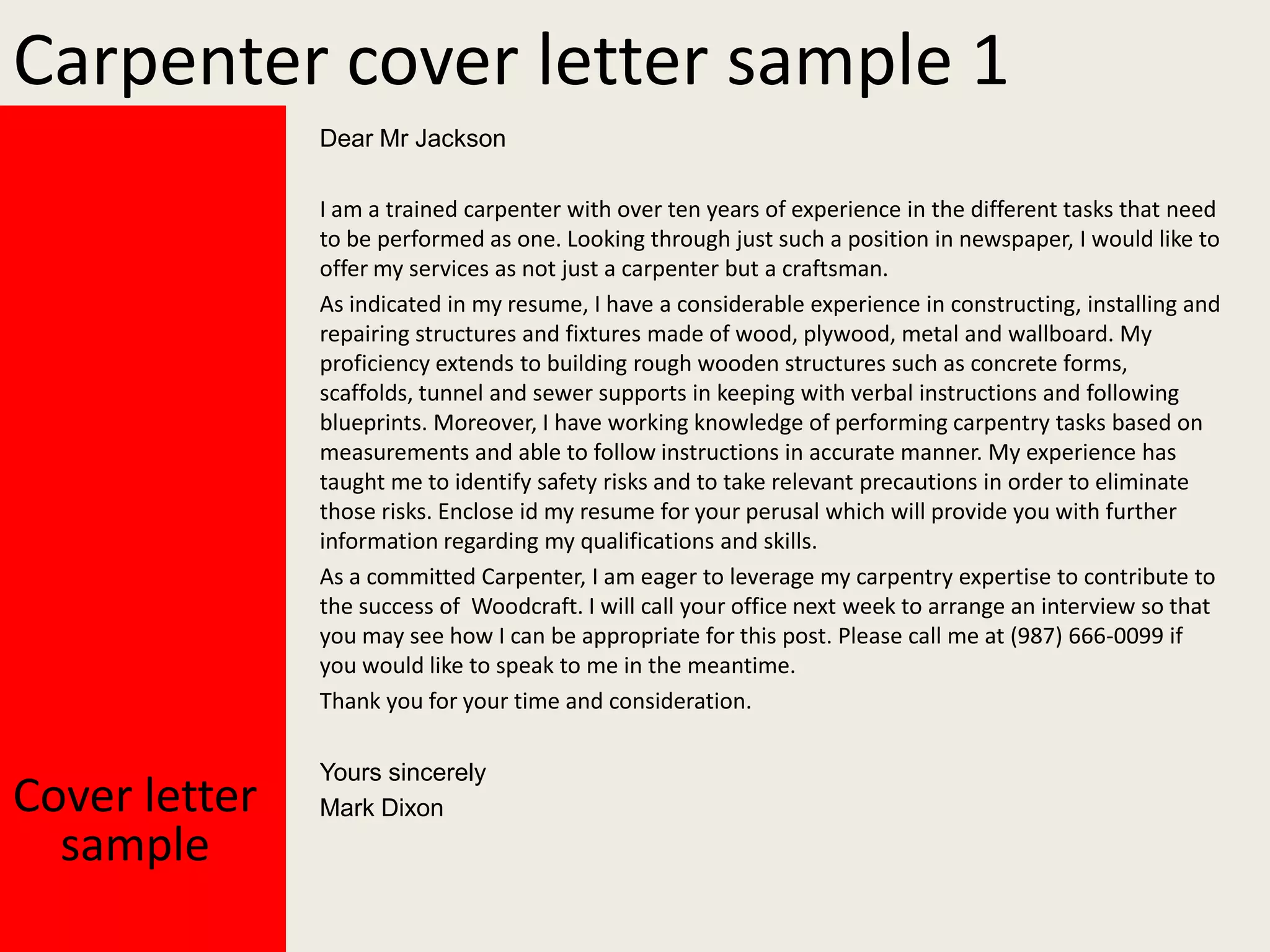 Carpenter cover letter | PPT