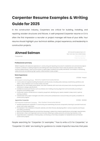 Carpenter Resume Examples & Writing Guide for 2025 | PDF