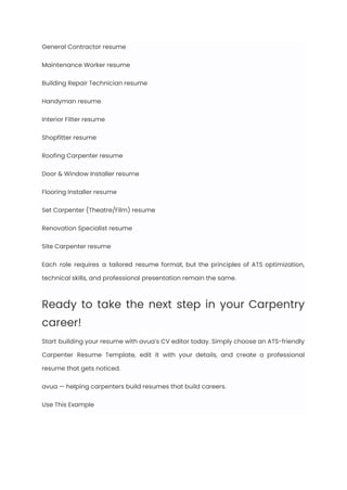 Carpenter Resume Examples & Writing Guide for 2025 | PDF