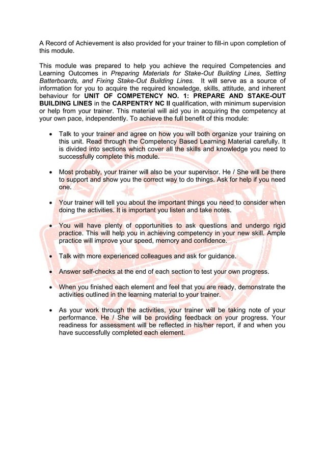 CARPENTRY NC II - CBLM | PDF