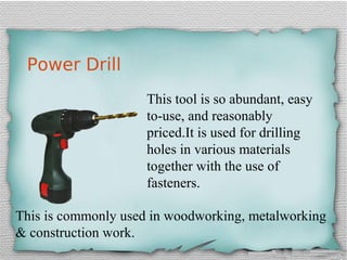 Basic Hand Tools for Carpentry Work | PPT