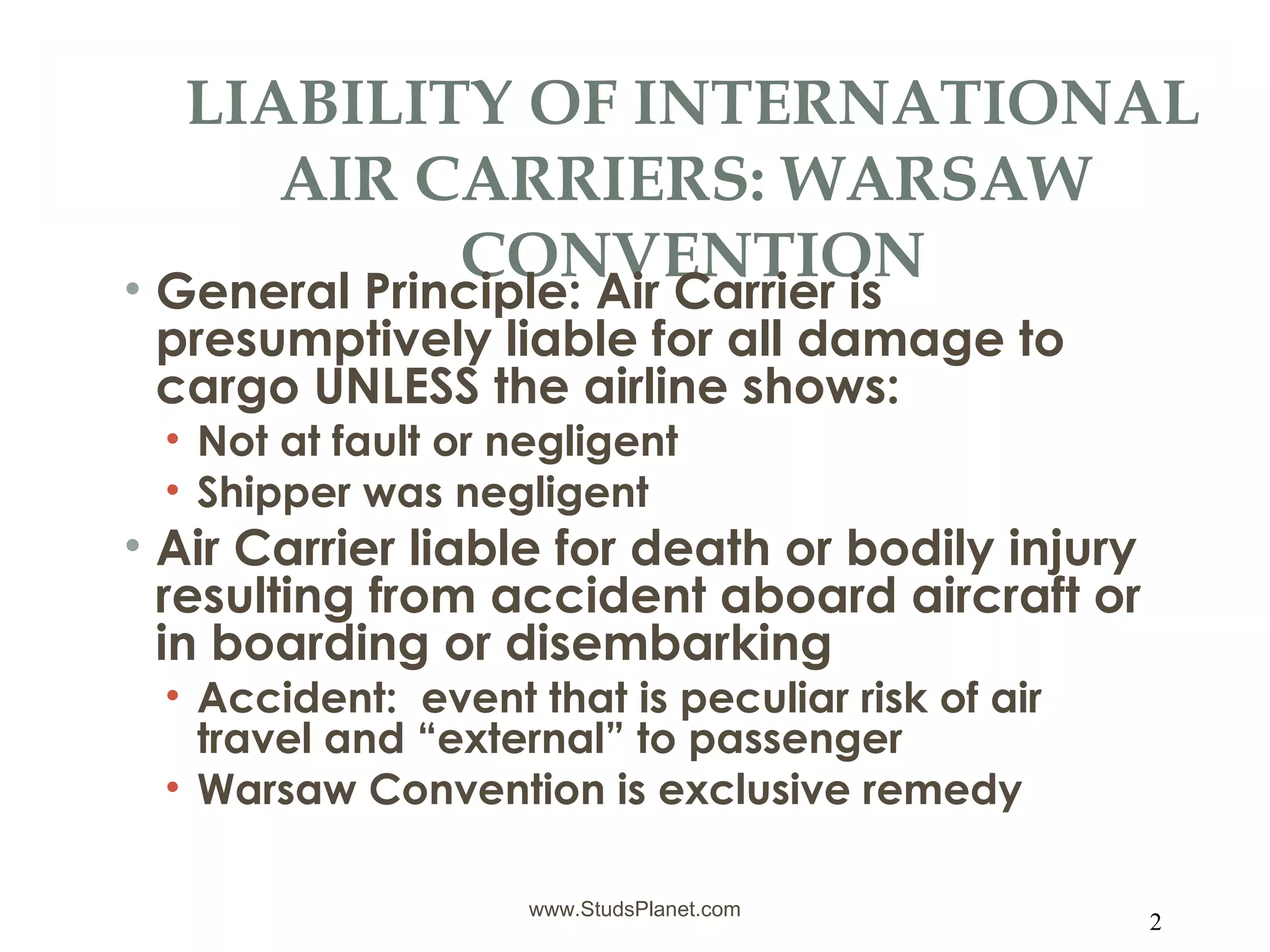Carriage of goods and liability of air and sea carriers | PPT