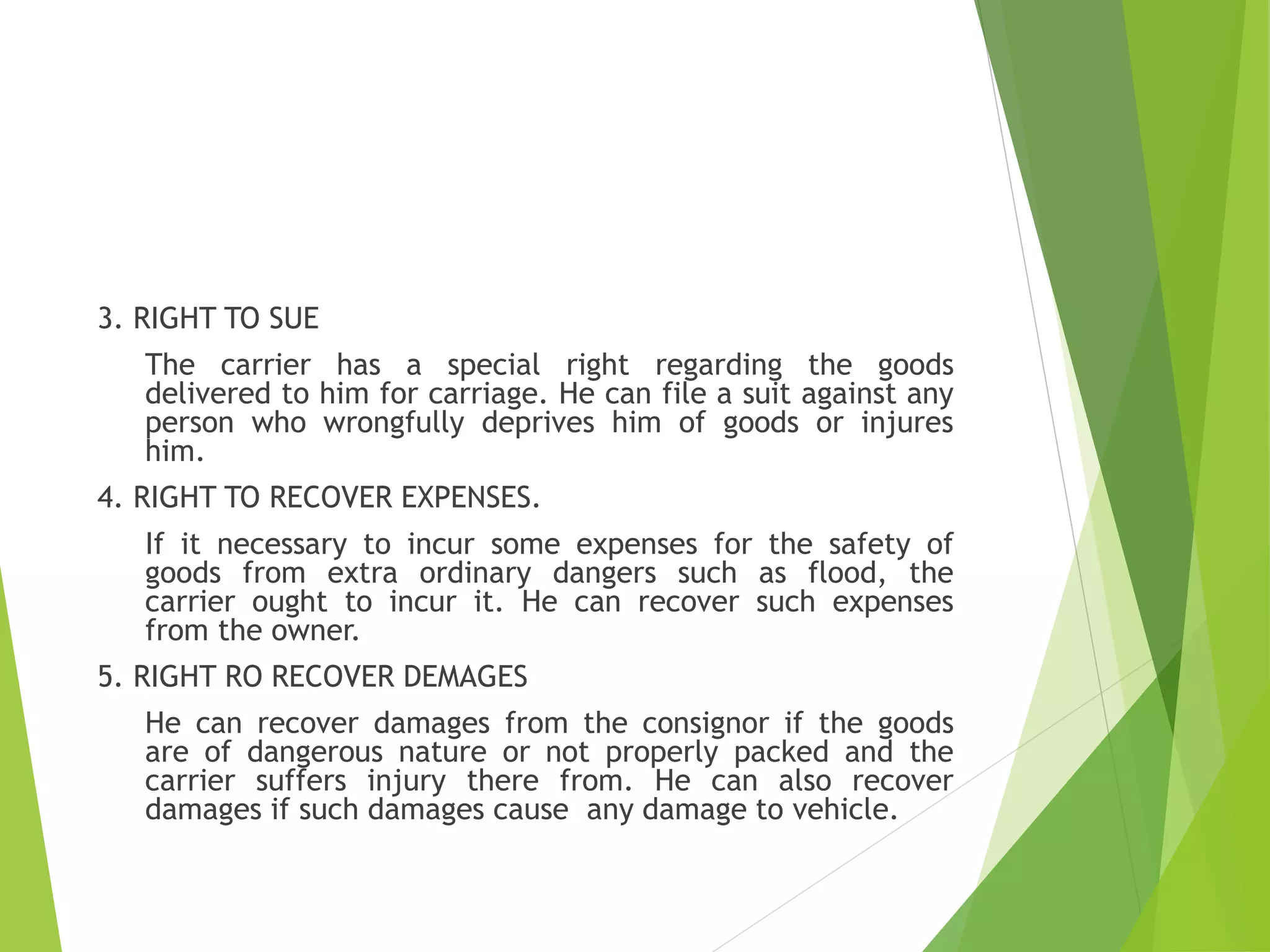 Carriage of goods by land Feature of Common carrier, private carrier ...