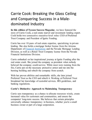 Carrie Cook: Breaking the Glass Ceiling and Conquering Success in a ...