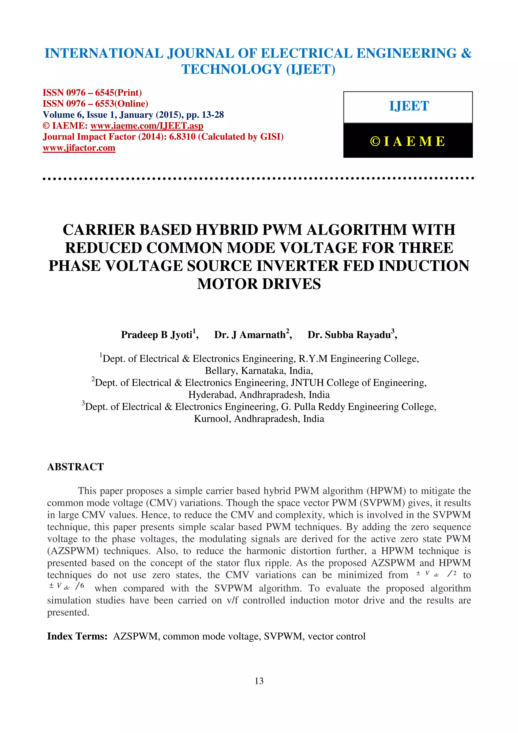 Carrier based hybrid pwm algorithm with reduced common mode voltage | PDF