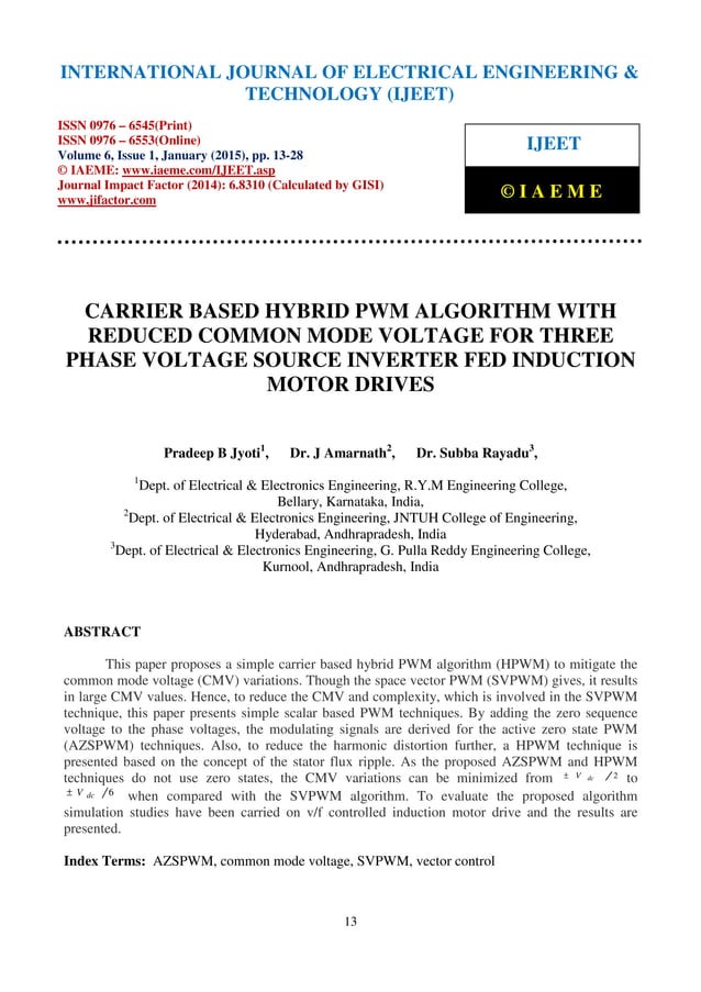 Carrier based hybrid pwm algorithm with reduced common mode voltage | PDF