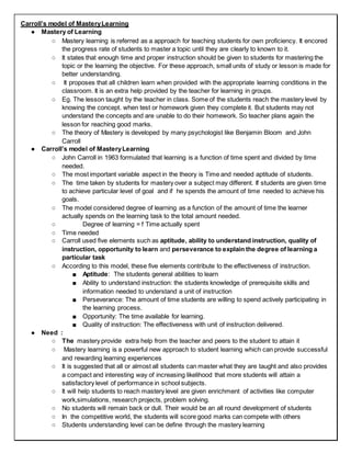 M.Ed Assignment for Subject Psychology- Carroll’s model of Mastery ...