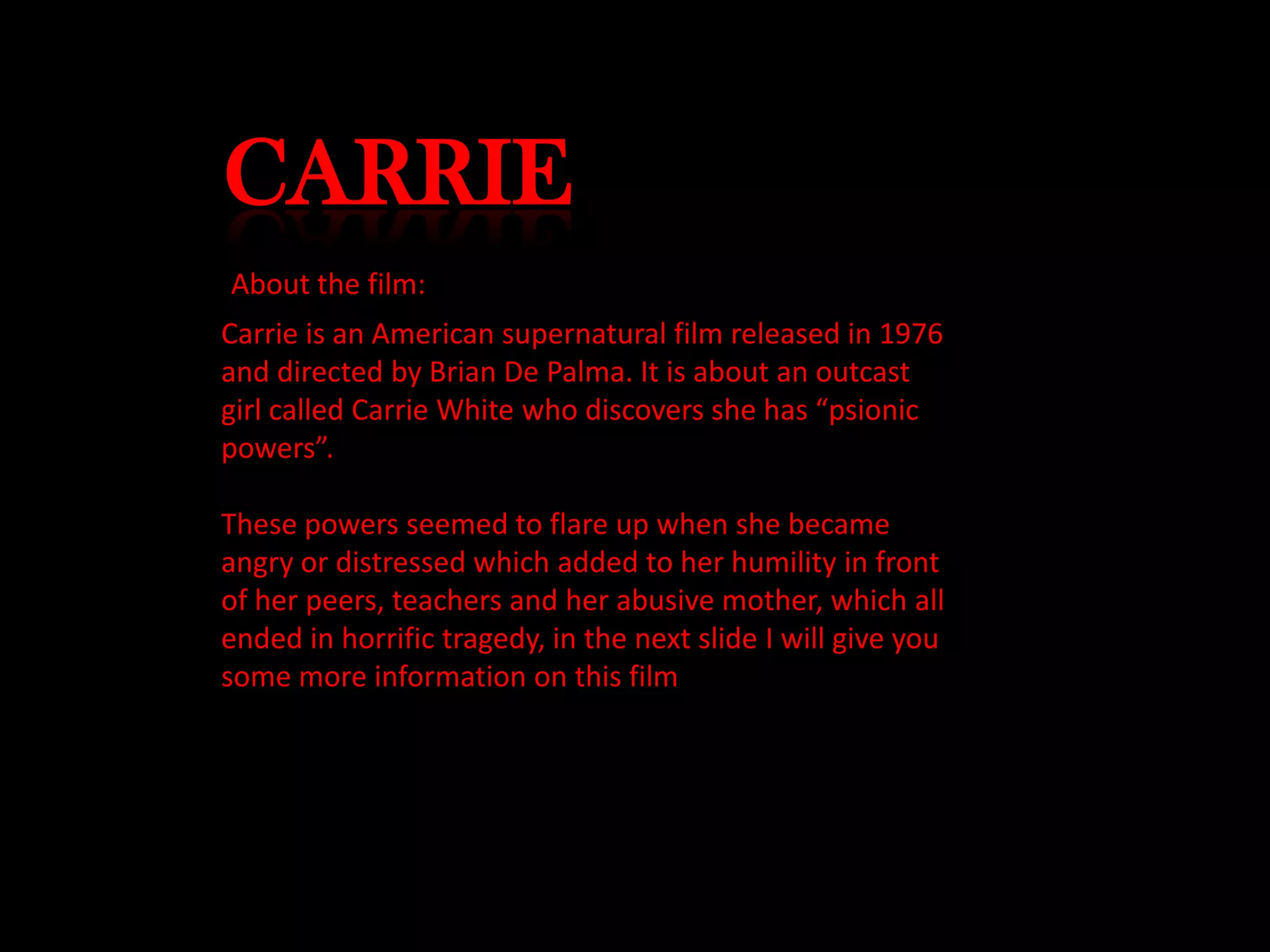 Carrie horror film (1976) | PPTX