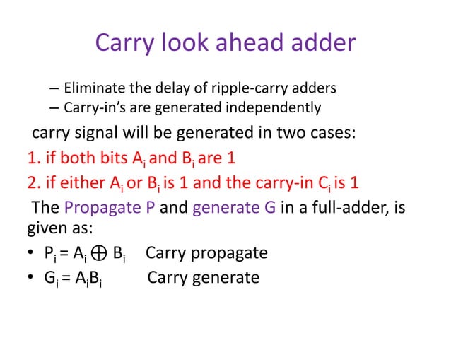 Carry Look Ahead Adder, ALU, Encoders and Decoders | PPT