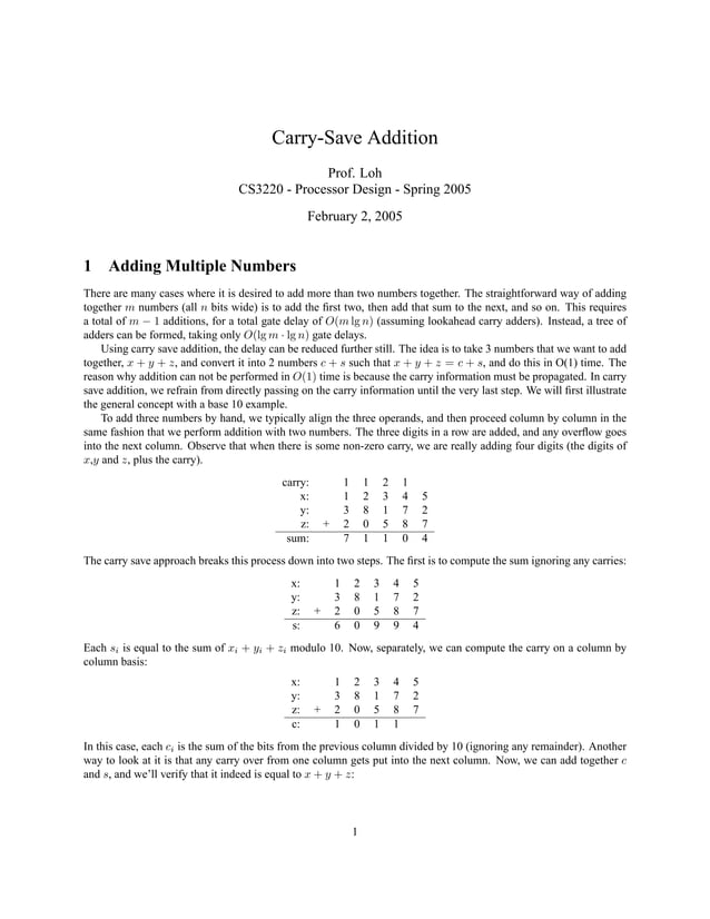 Carry save addition | PDF | Computing | Technology & Computing